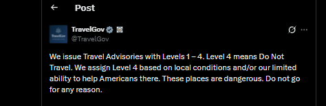 US issues highest 'Level 4 - Do not travel' warning for over 20 ...
