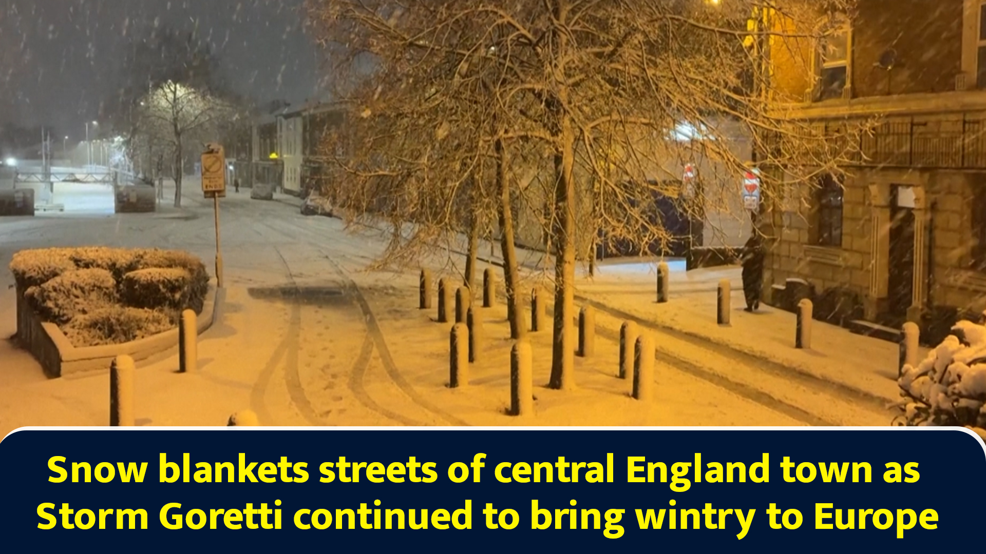 Snow blankets streets of central England town as Storm Goretti ...