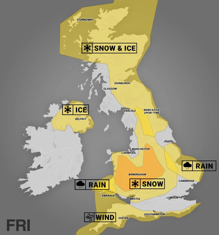 Amber warnings as Storm Goretti brings snow to the UK