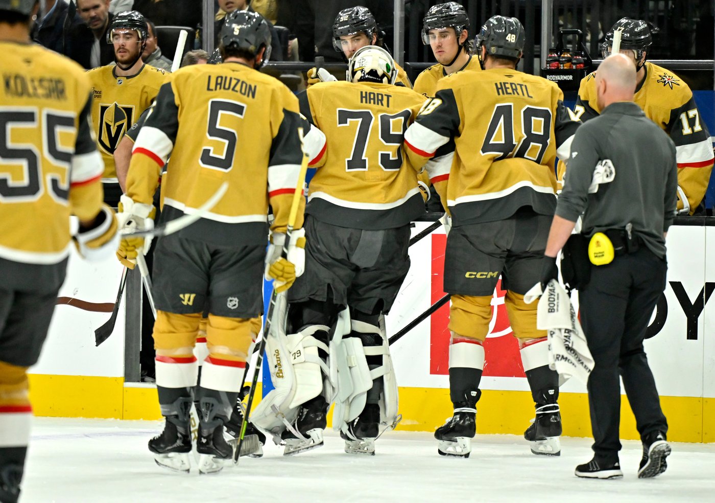 Golden Knights goalie Carter Hart is out week to week with a lower-body ...