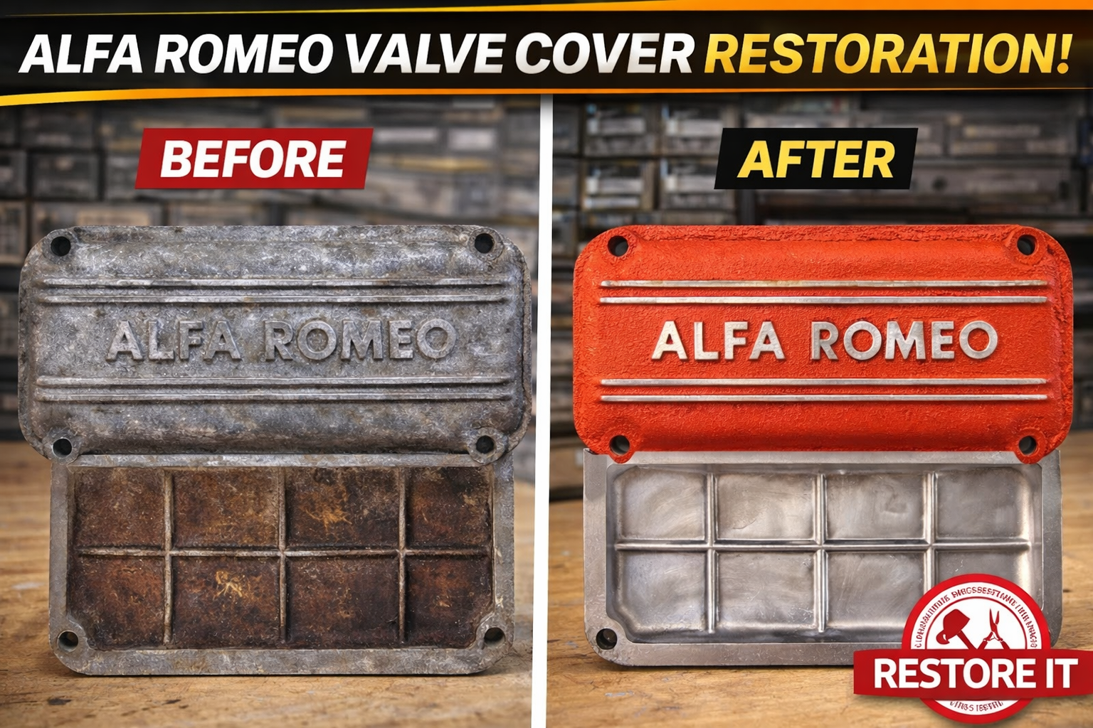 Restoring Alfa Romeo Sprint boxer engine rocker cover with wrinkle paint