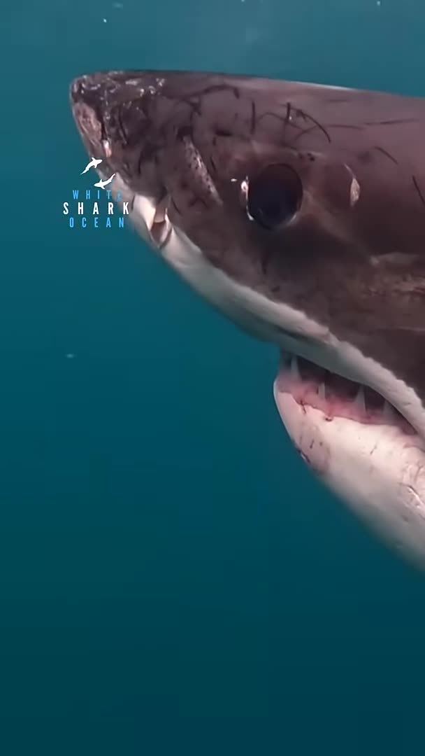 Young great white shark with facial scars