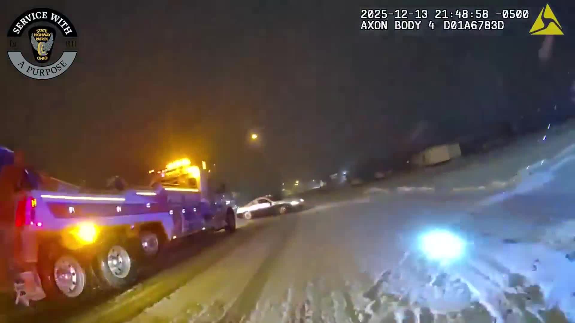 Watch: OVI driver nearly hits tow truck on snowy road in Ohio