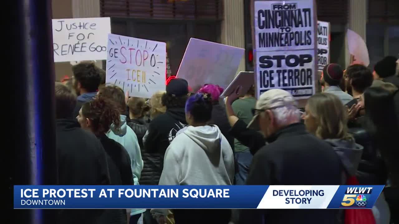 Protesters gather at Fountain Square after deadly Minnesota ICE shooting