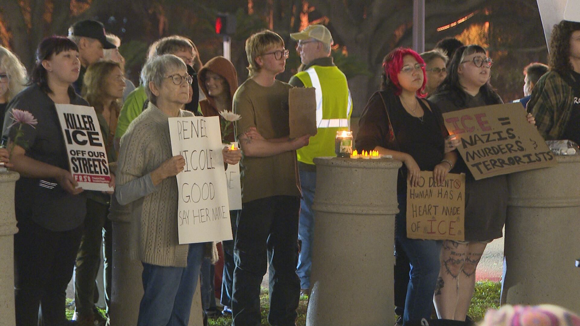 Protest, vigil held at old Florida capitol building following fatal ICE ...