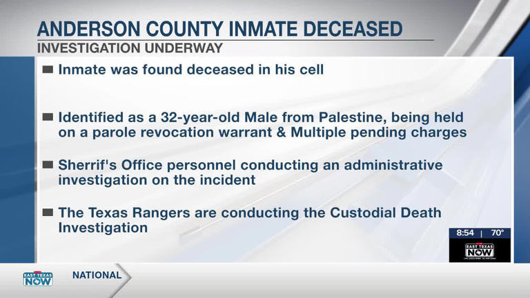 Palestine man found dead in Anderson County Jail cell