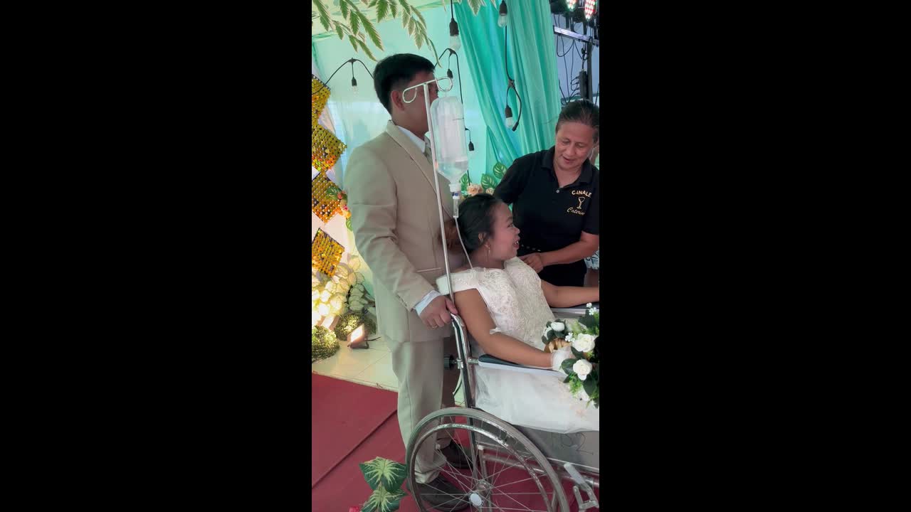 Bride attends wedding in a wheelchair hours after giving birth