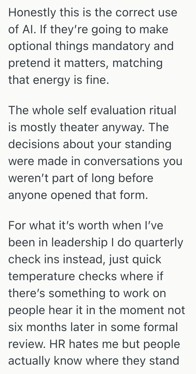 Employee was forced to write a pointless self evaluation, so she let AI ...