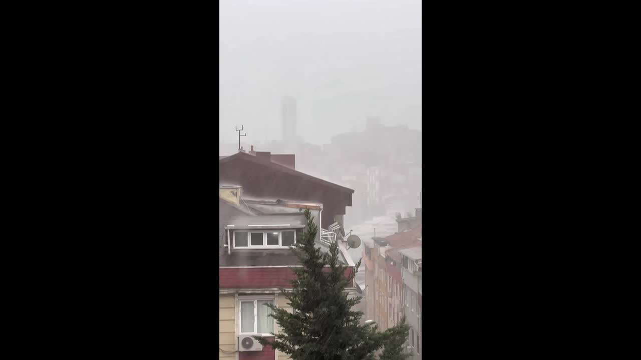 Severe storm batters with heavy rain and strong winds in Kağıthane, Turkey