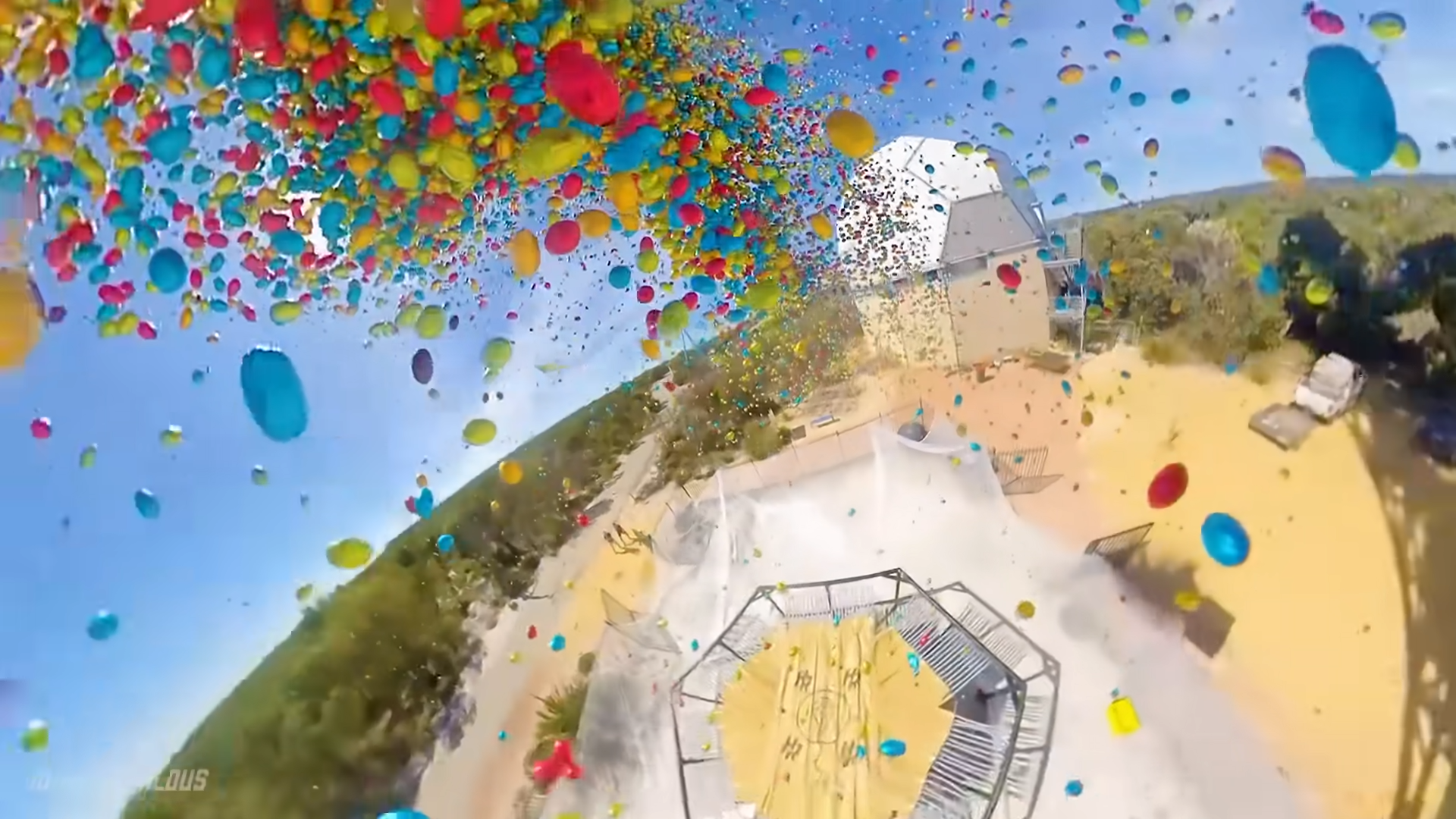 What happens when 100,000 Easter eggs hit a trampoline from 148 feet