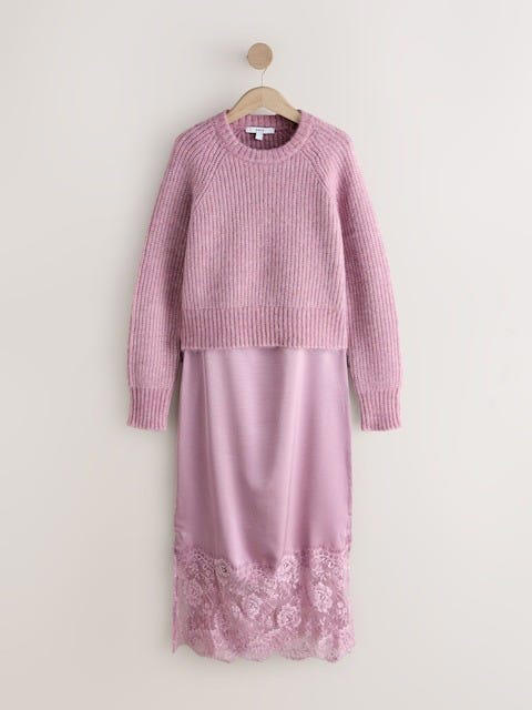 Next's pale pink 2-in-1 midi dress nails the jumper and dress trend in ...