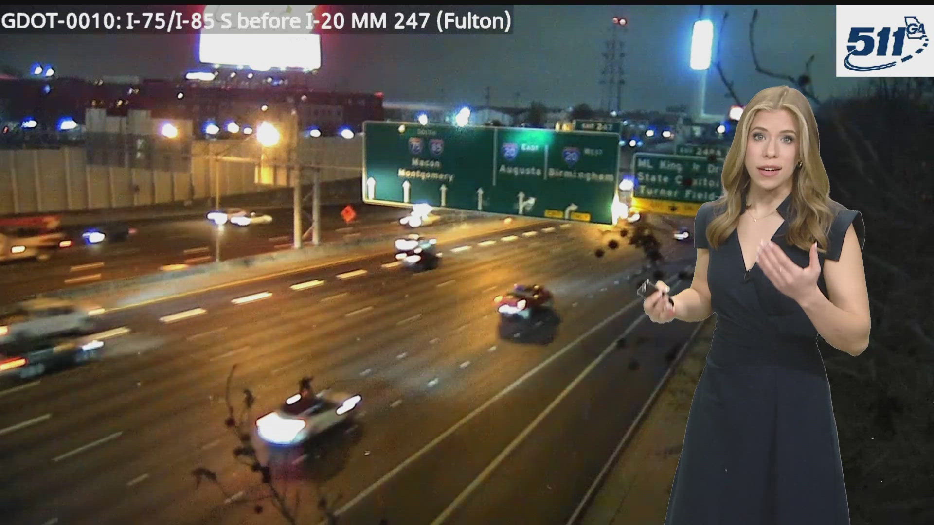 Lanes back open at I-75/85 in Fulton County after eight-vehicle crash