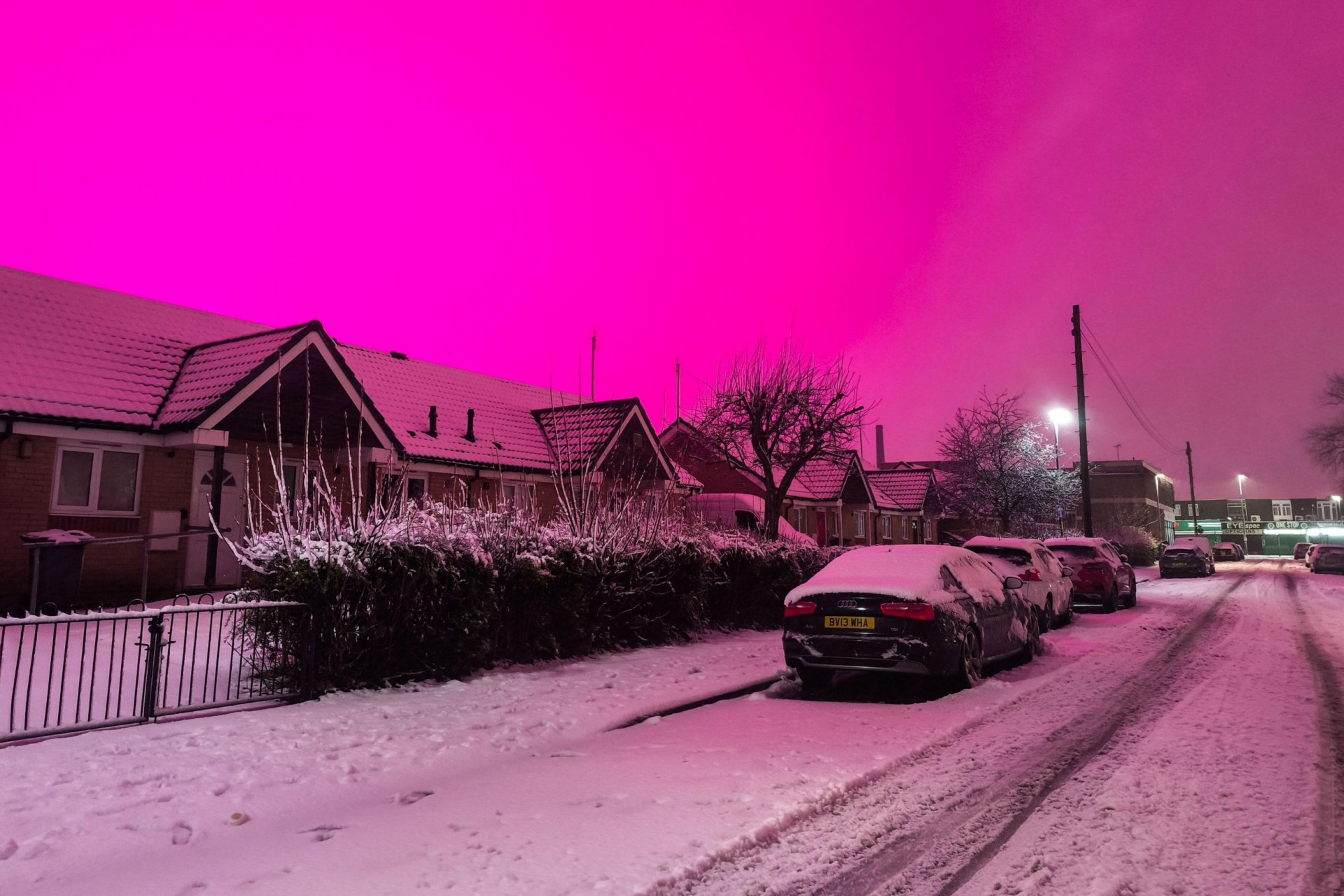 Mystery pink sky seen over city during Storm Goretti