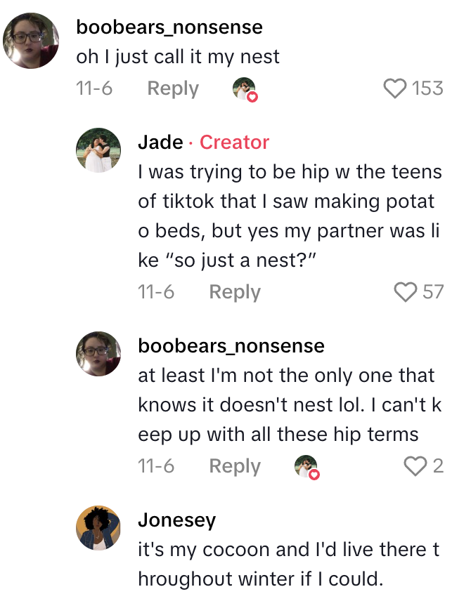 ‘I just call it my nest.’ – The potato bed sleeping hack is all the ...