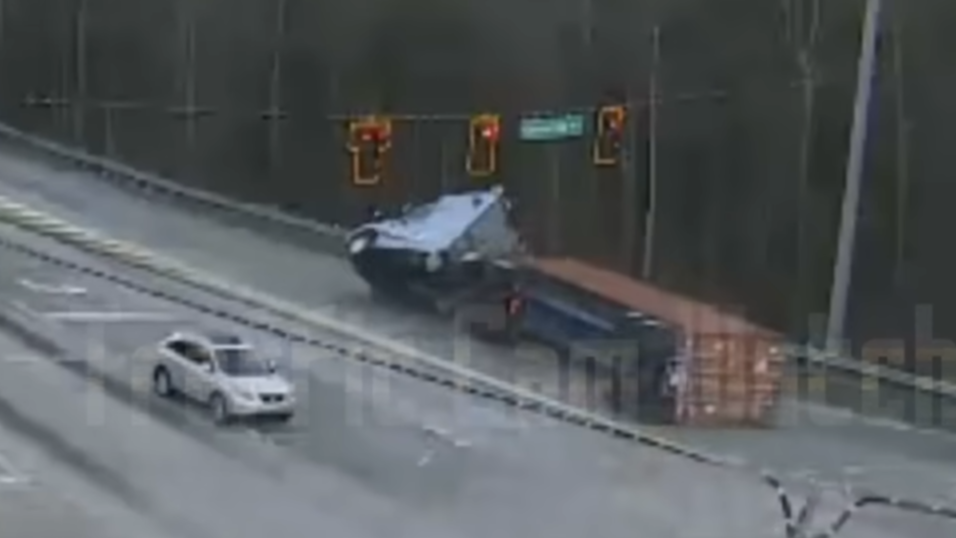 Loss of control sent a truck off the roadway