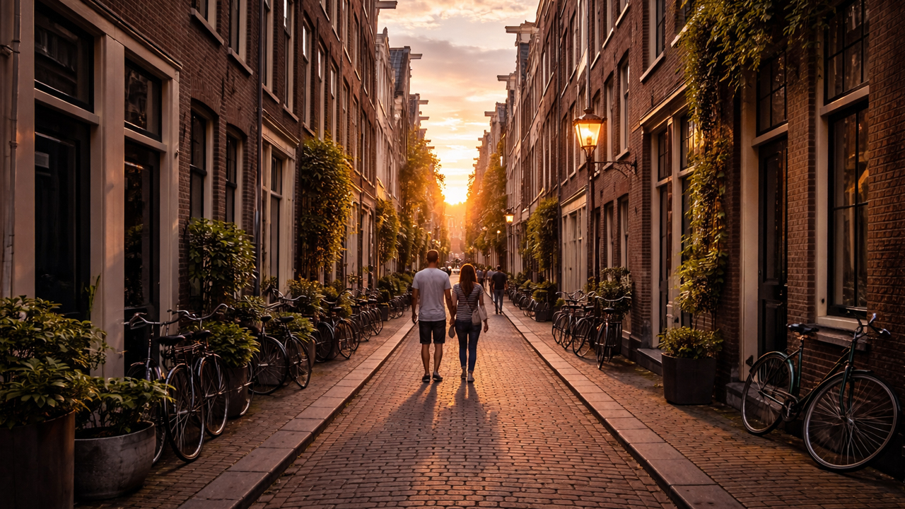 Balade paisible dans les rues d’Amsterdam au printemps