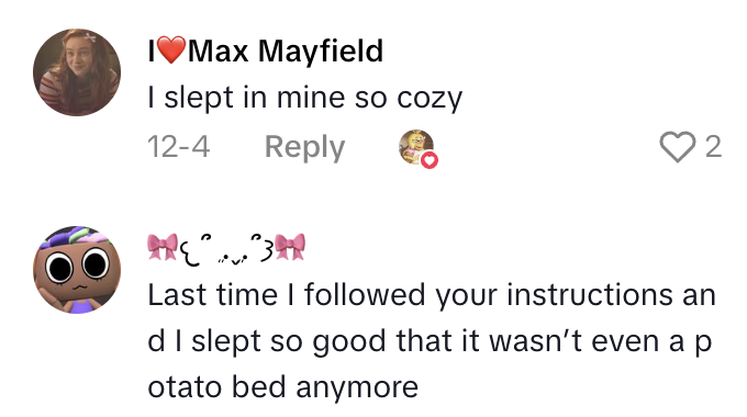 ‘I just call it my nest.’ – The potato bed sleeping hack is all the ...