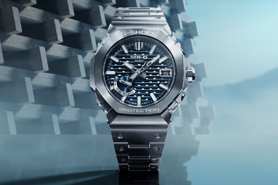 Casio MRG-B2100D-2A is a Japanese pagoda-inspired timepiece with blue ...