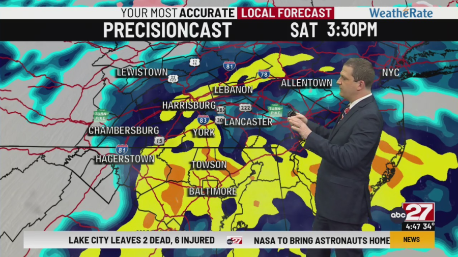 Afternoon showers today as temperatures stay mild, cooler and wet Saturday