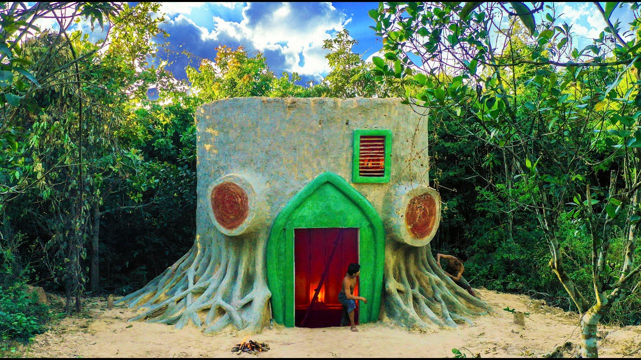 30 days building a creative solar tree fairy house with swimming pool
