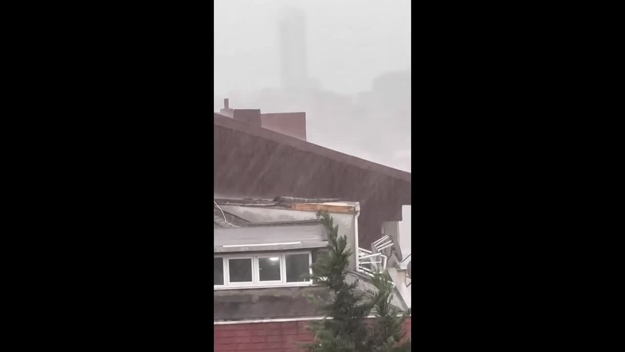 Severe storm batters with heavy rain and strong winds in Kağıthane, Turkey