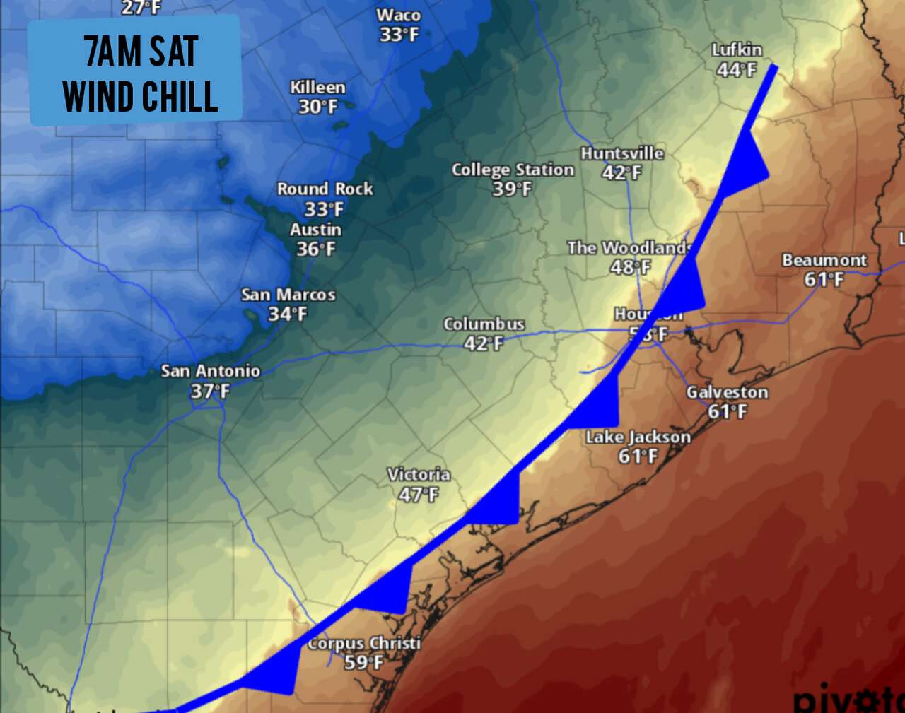 Strong cold front will drive through Texas tonight. Here's how far ...