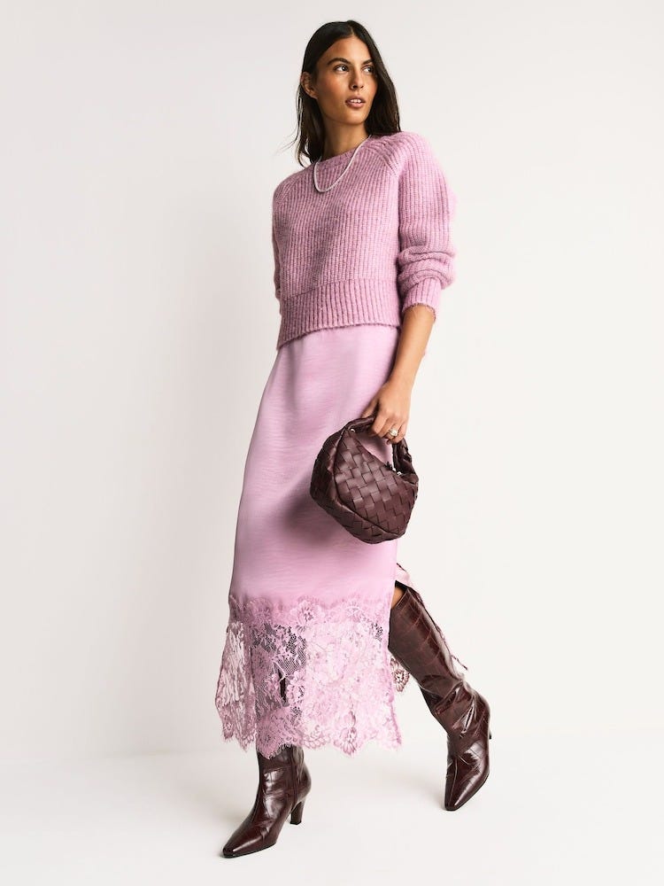 Next's pale pink 2-in-1 midi dress nails the jumper and dress trend in ...