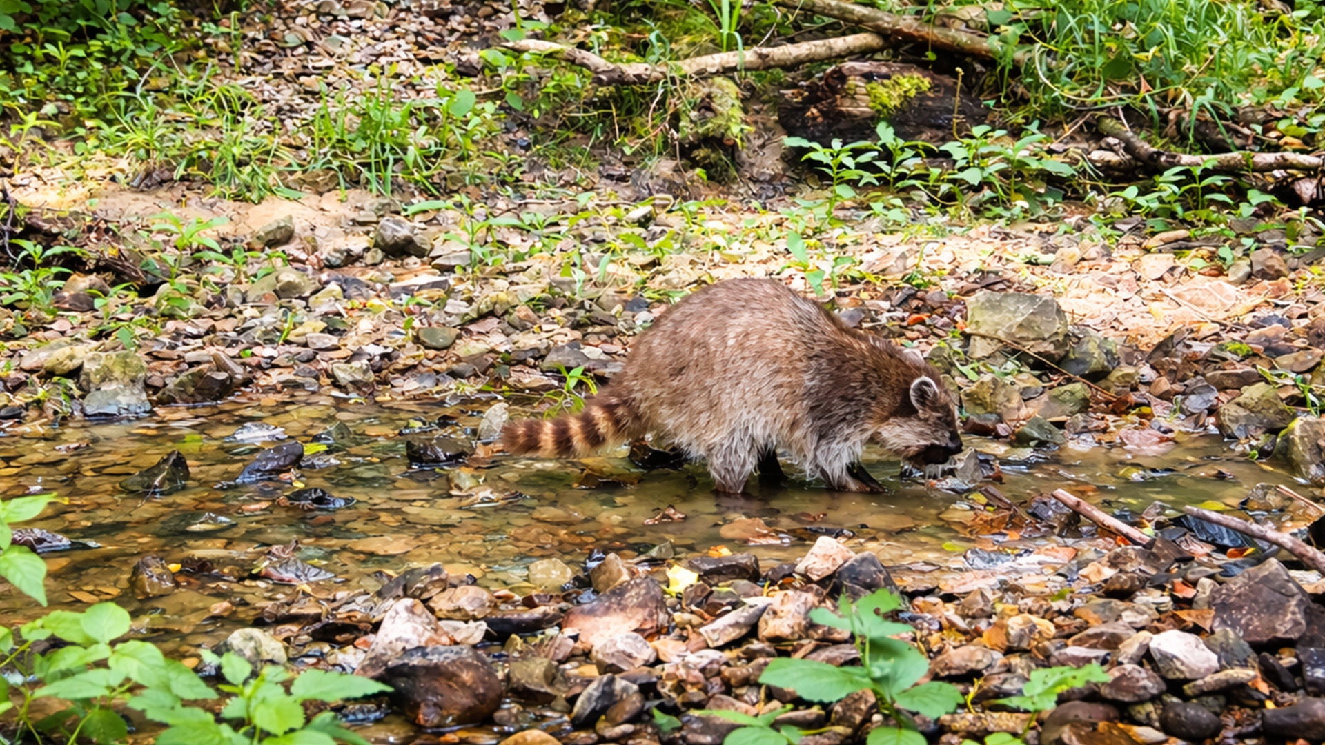Raccoon seen flipping stones in trail cam footage
