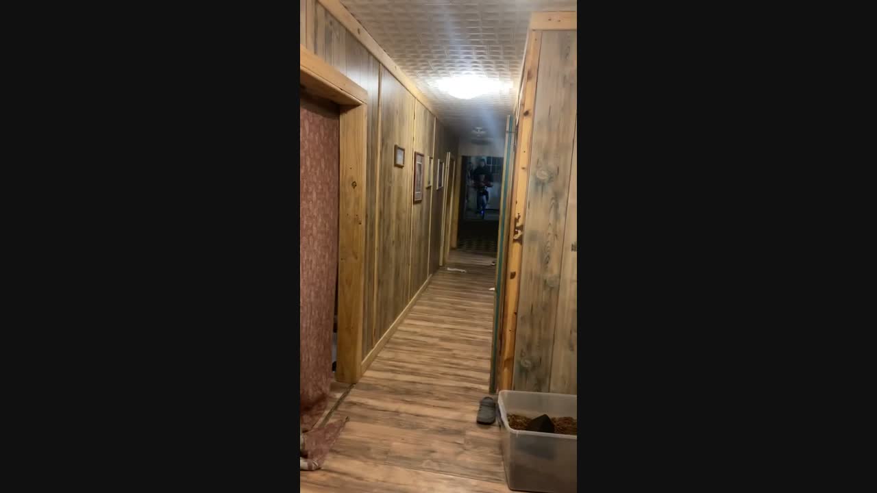 Bicycle wobbles and crashes indoors in Lockesburg, Arkansas, USA