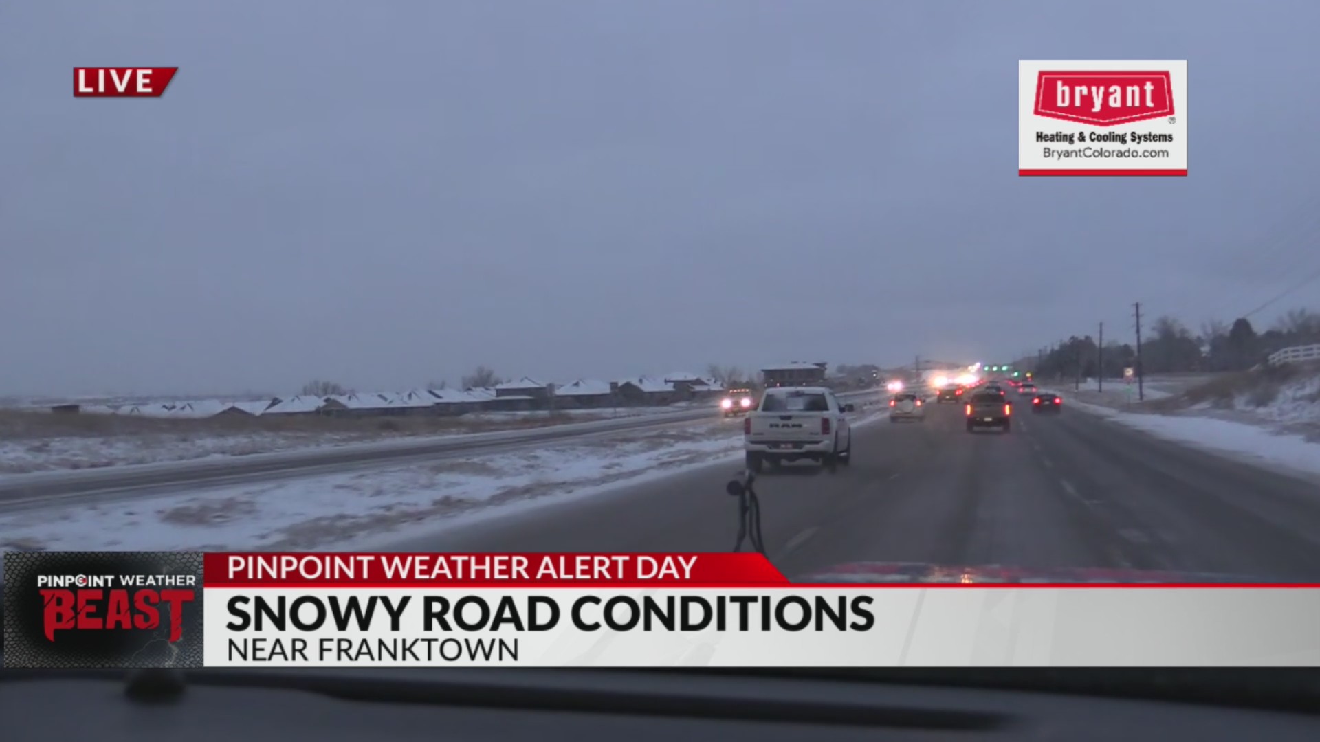 Snowy road conditions in Douglas County