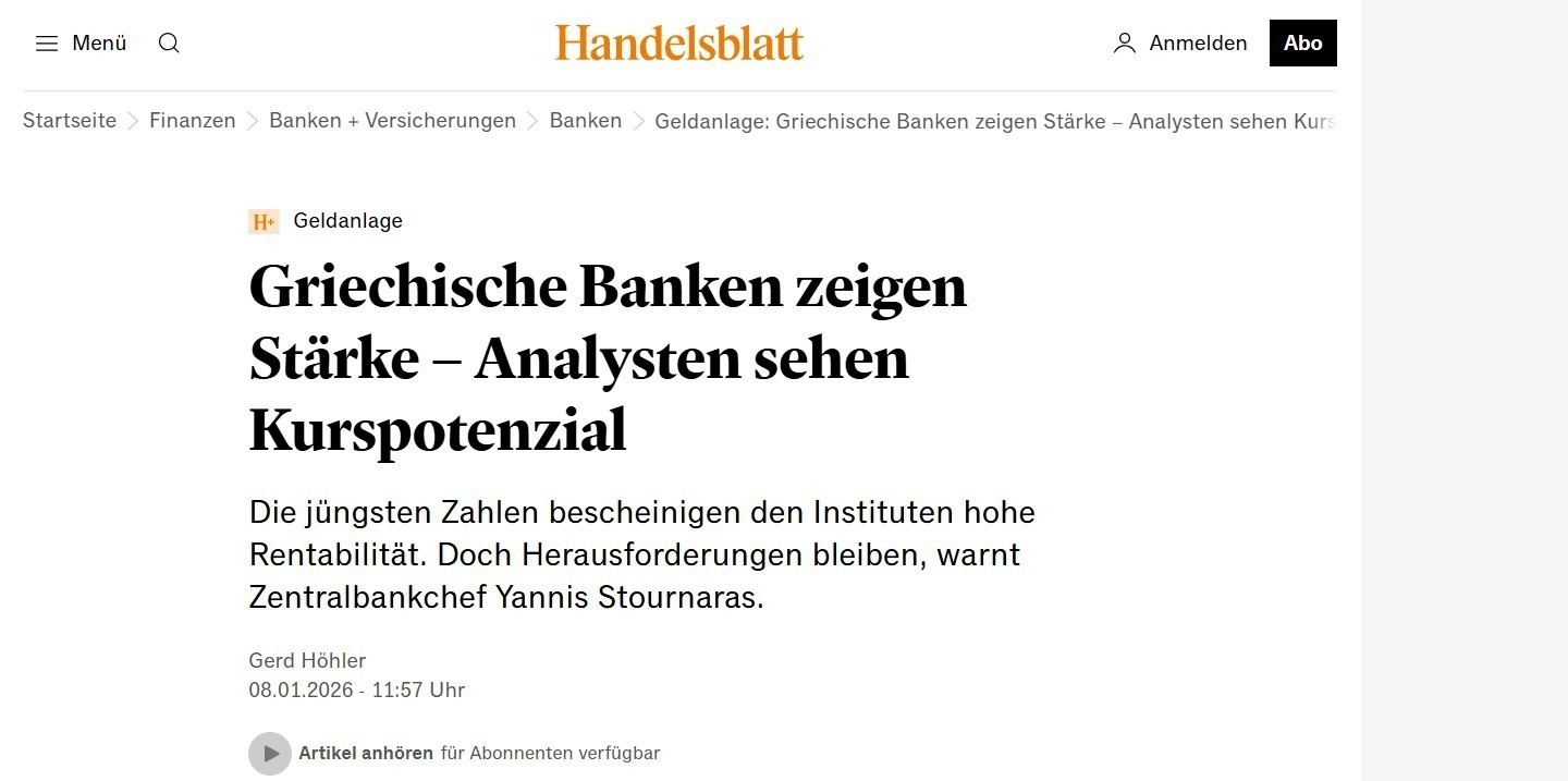 Handelsblatt: Ισχυρές και με περιθώρια ανόδου οι ελληνικές τράπεζες