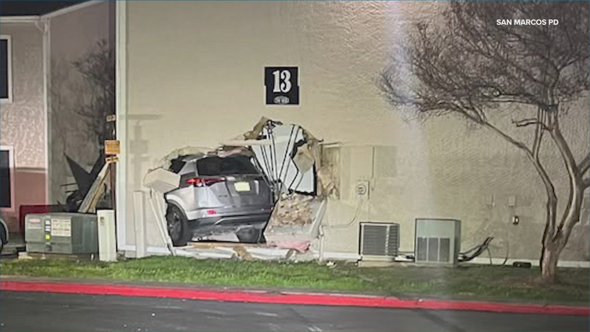 Driver crashes into apartment building in San Marcos, according to police