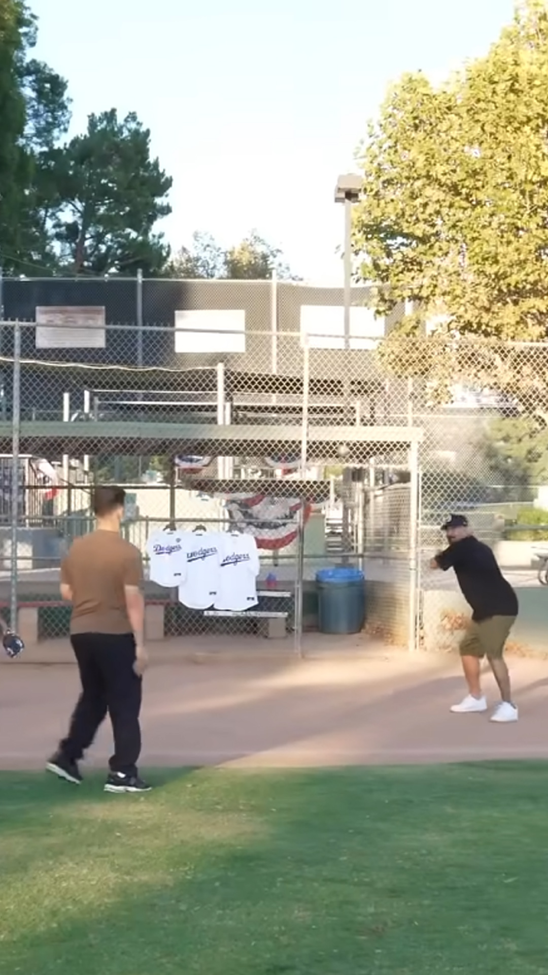 Giving a surprise by playing baseball