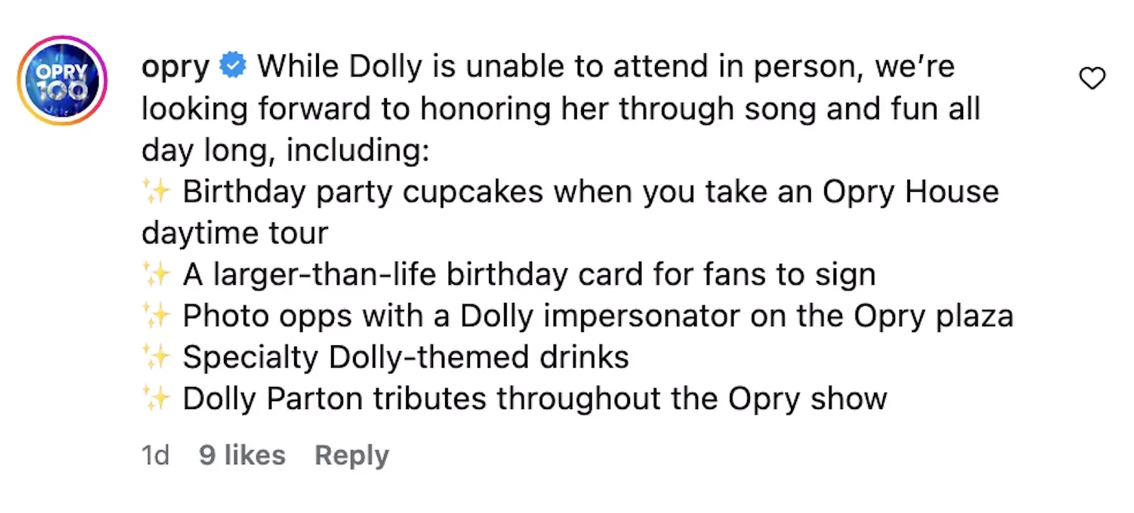 Dolly Parton can't attend her Opry birthday show, sends special message