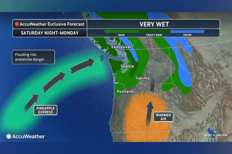 Atmospheric river map shows states facing heavy rain, avalanches possible