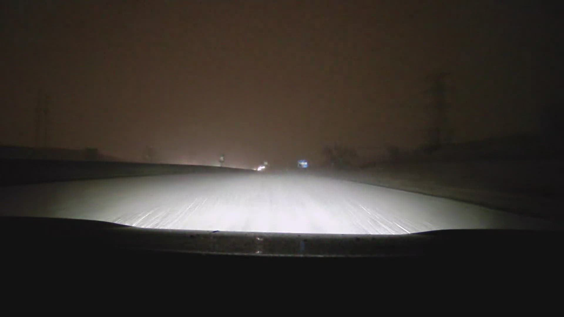Slick conditions with low visibility on Highway 36