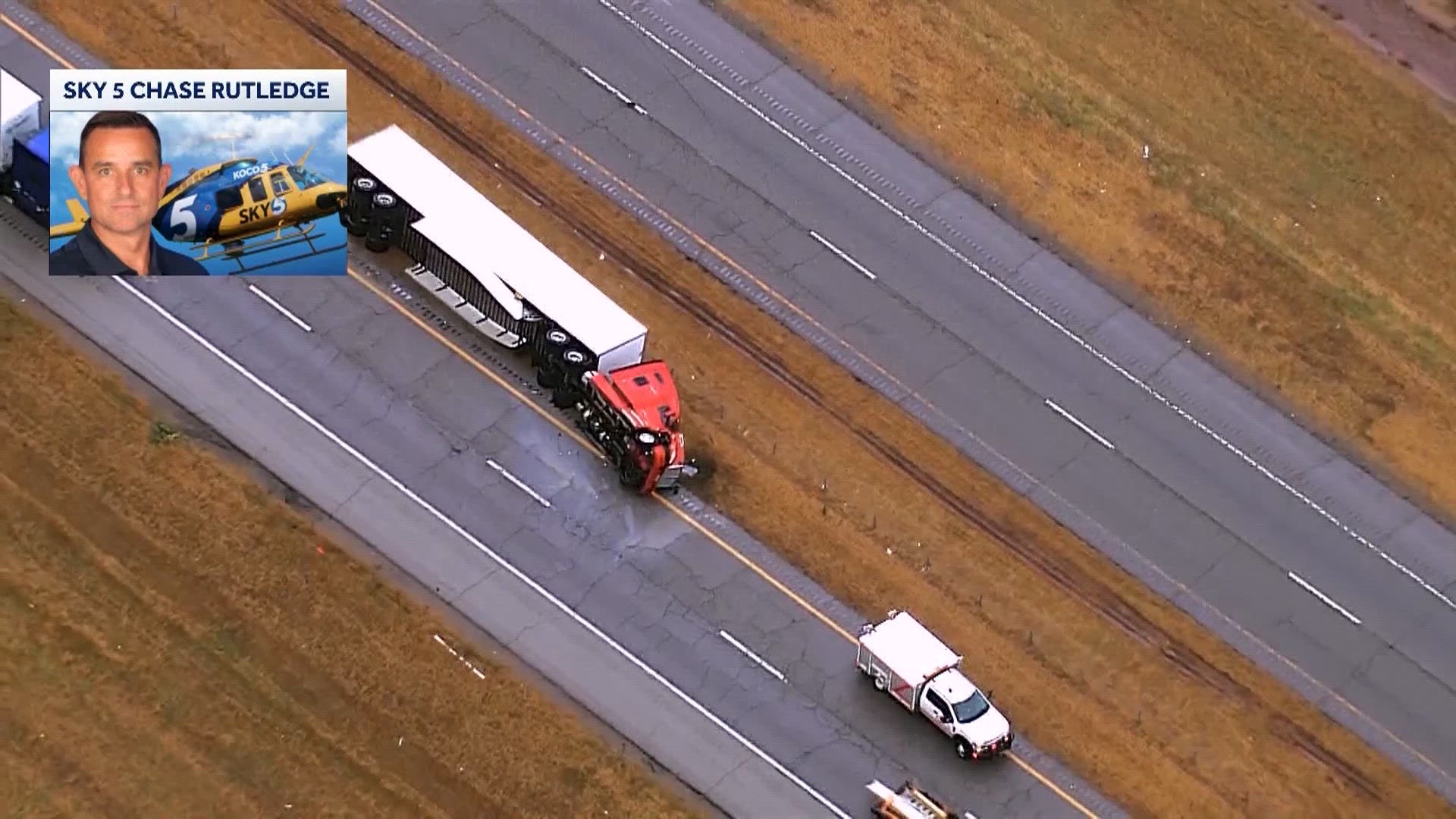 Tornado flips semitrailer on I-35 near Purcell