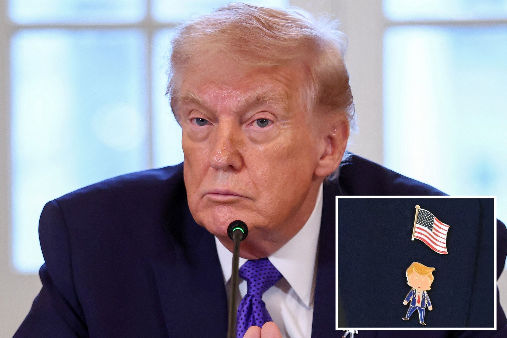 President Trump wears 'Happy Trump' lapel pin of himself for oil ...