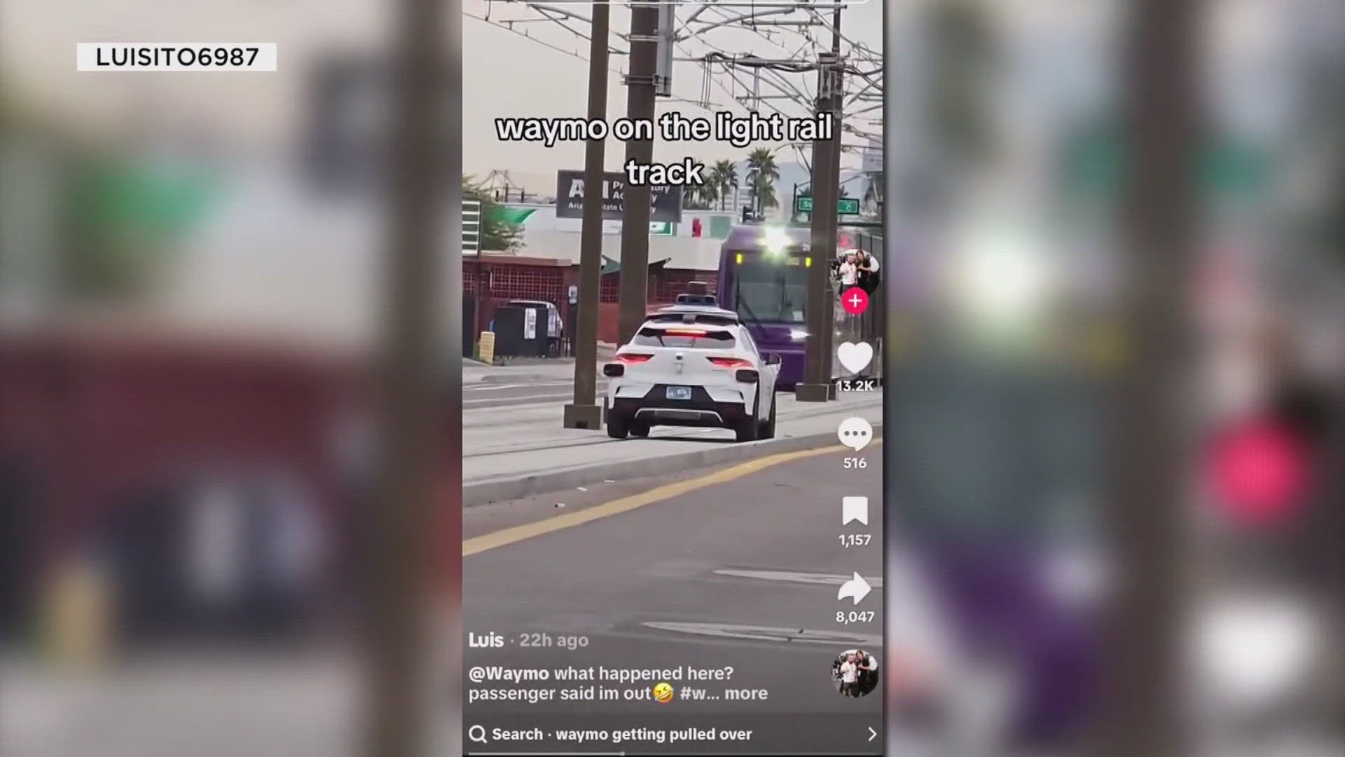 Waymo car drives down light rail tracks, forcing the passenger to flee ...