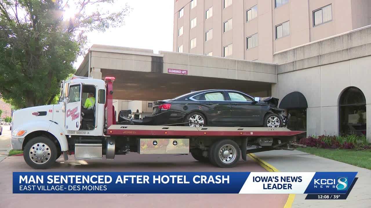 Man sentenced after crashing car into Des Moines hotel while running ...