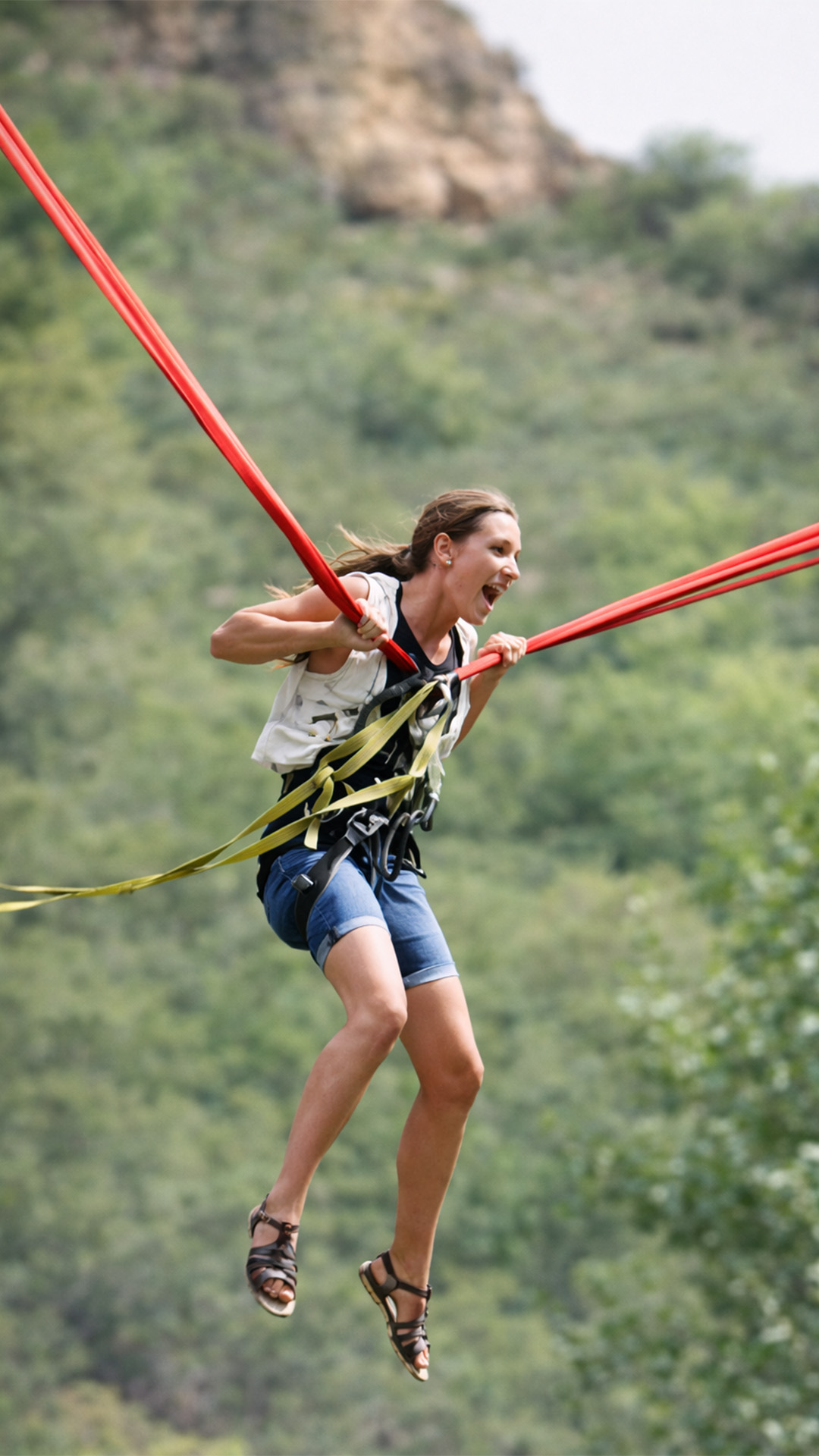 A powerful human slingshot launch
