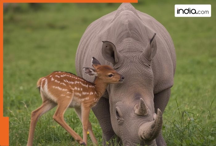 Baby deer's clash with fully grown rhinoceros; netizens root for both ...