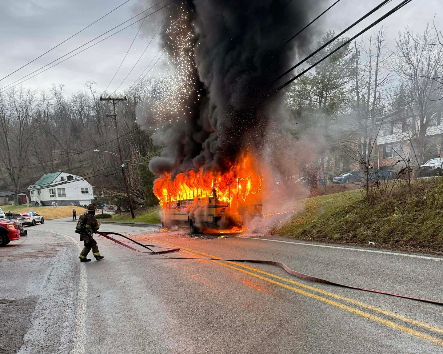 School bus catches fire in Allegheny County; emergency responders on scene