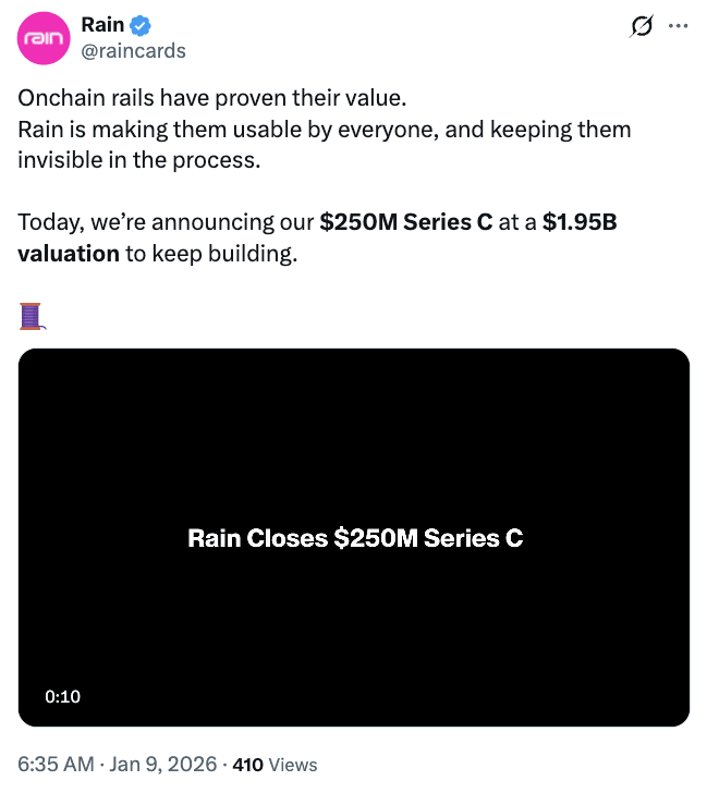 Rain, plataforma de stablecoins ligada à Visa, capta US$ 250 milhões ...