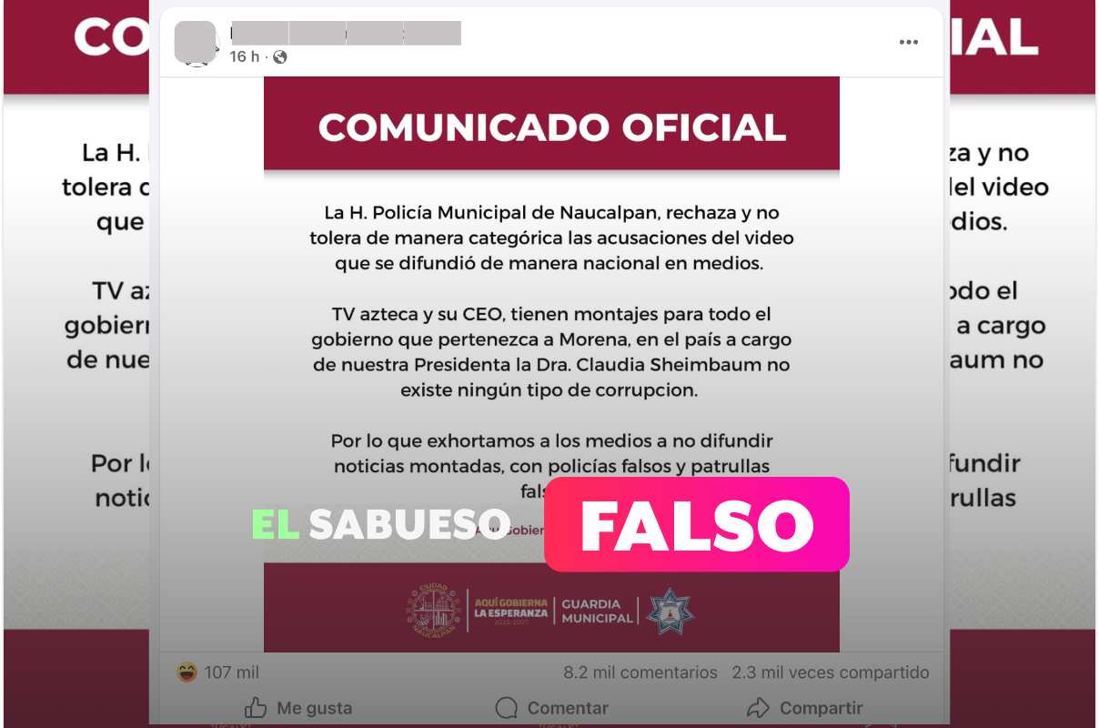 La policía de Naucalpan no emitió un comunicado sobre "noticias ...
