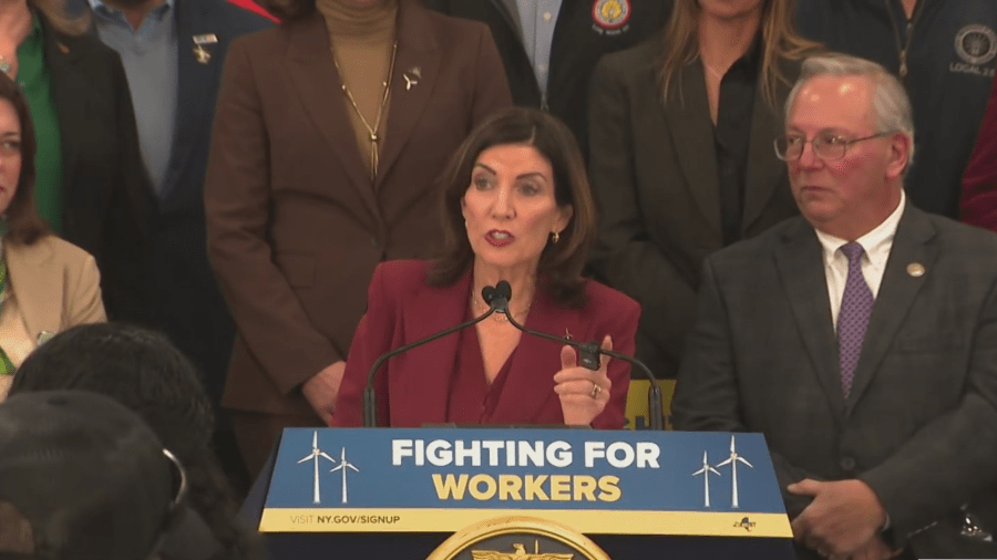 Hochul and union members rally against Trump’s wind project suspension
