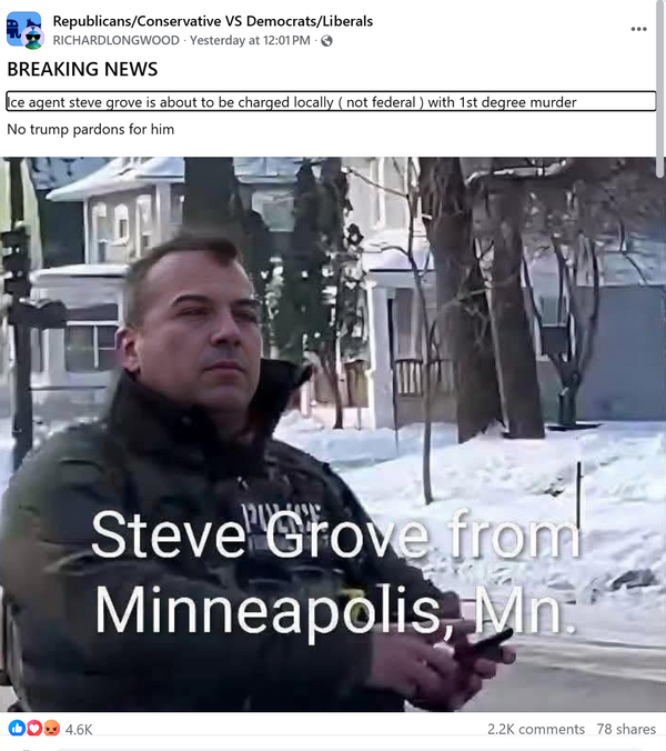 ICE agent who shot Renee Good isn't named Steve Grove