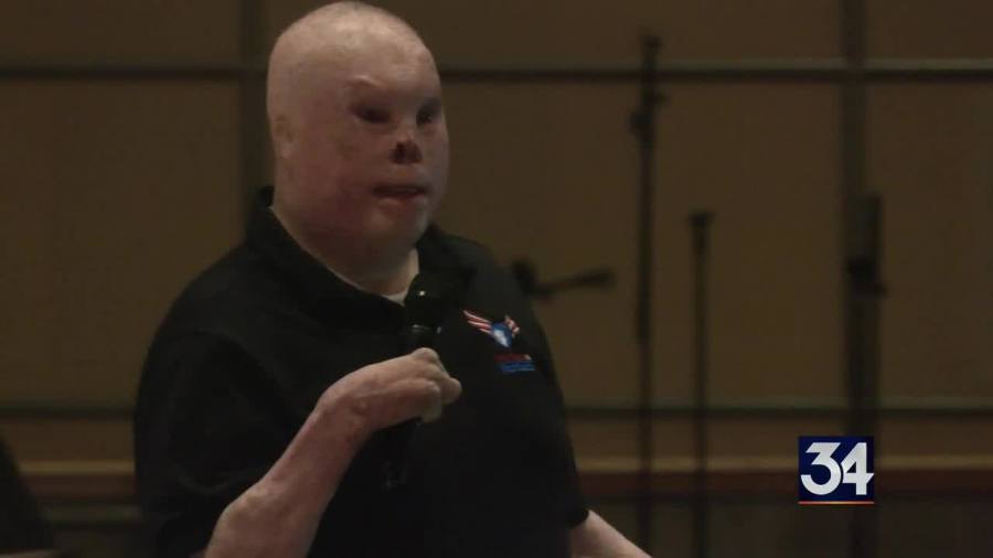 Purple Heart recipient Rick Yarosh speaks at African Road Elementary