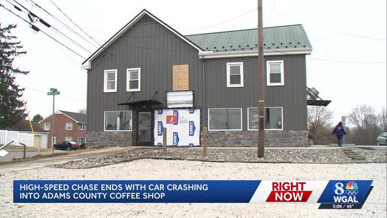 Car slams into Adams County business after high-speed police chase