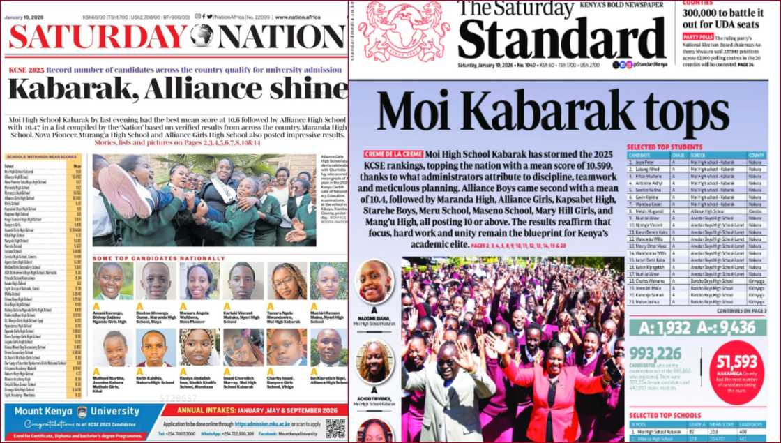 Kenyan newspapers, January 10: Alliance High School, Moi Kabarak top ...